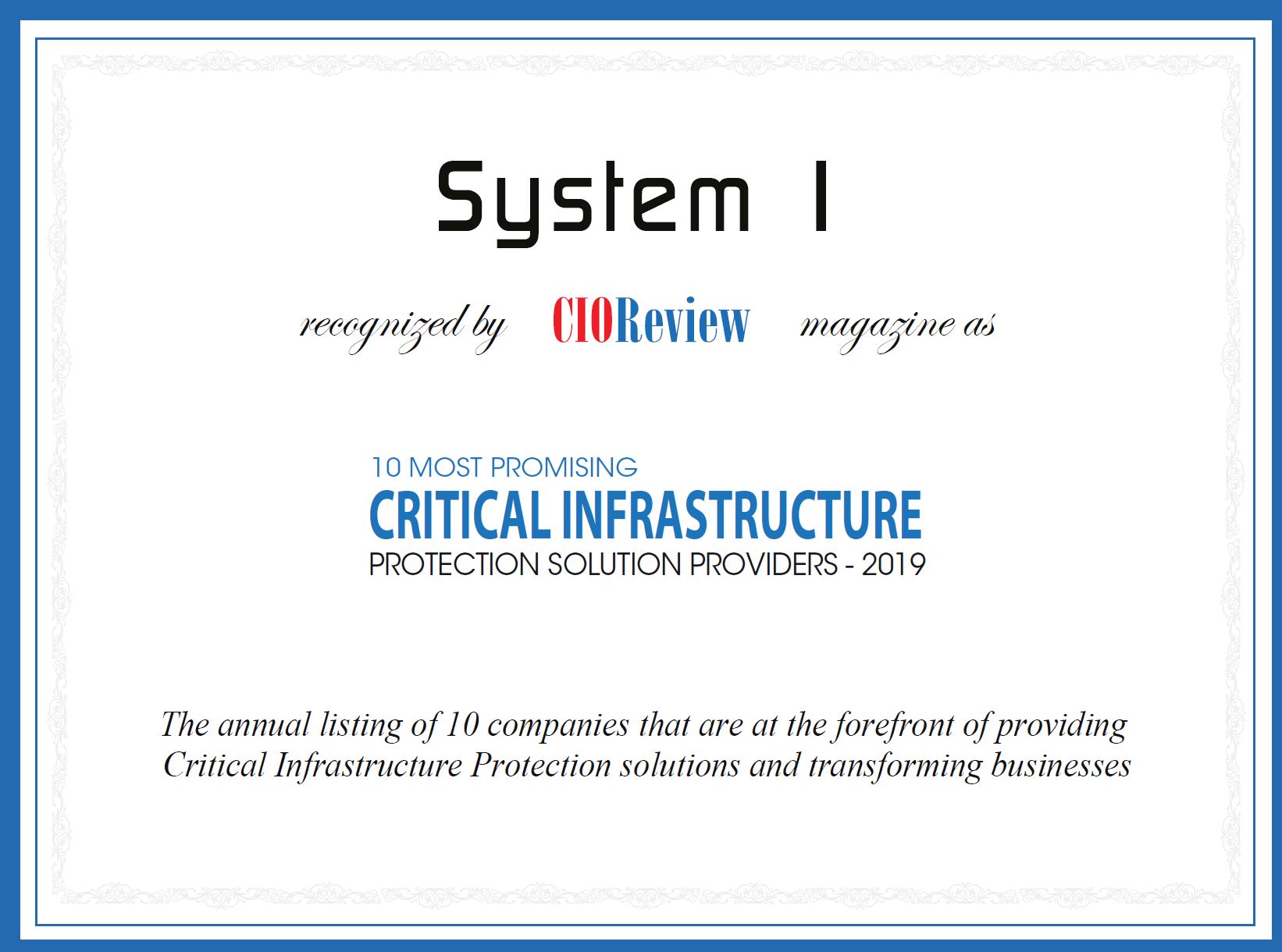 System 1, Inc. Recognized as Most Promising Critical Infrastructure ...